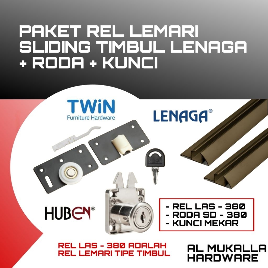 Jual Paket Rel Lemari Sliding Timbul LAS - 380 Lenaga - Rel Lemari Geser Lengkap Dengan Kunci ...