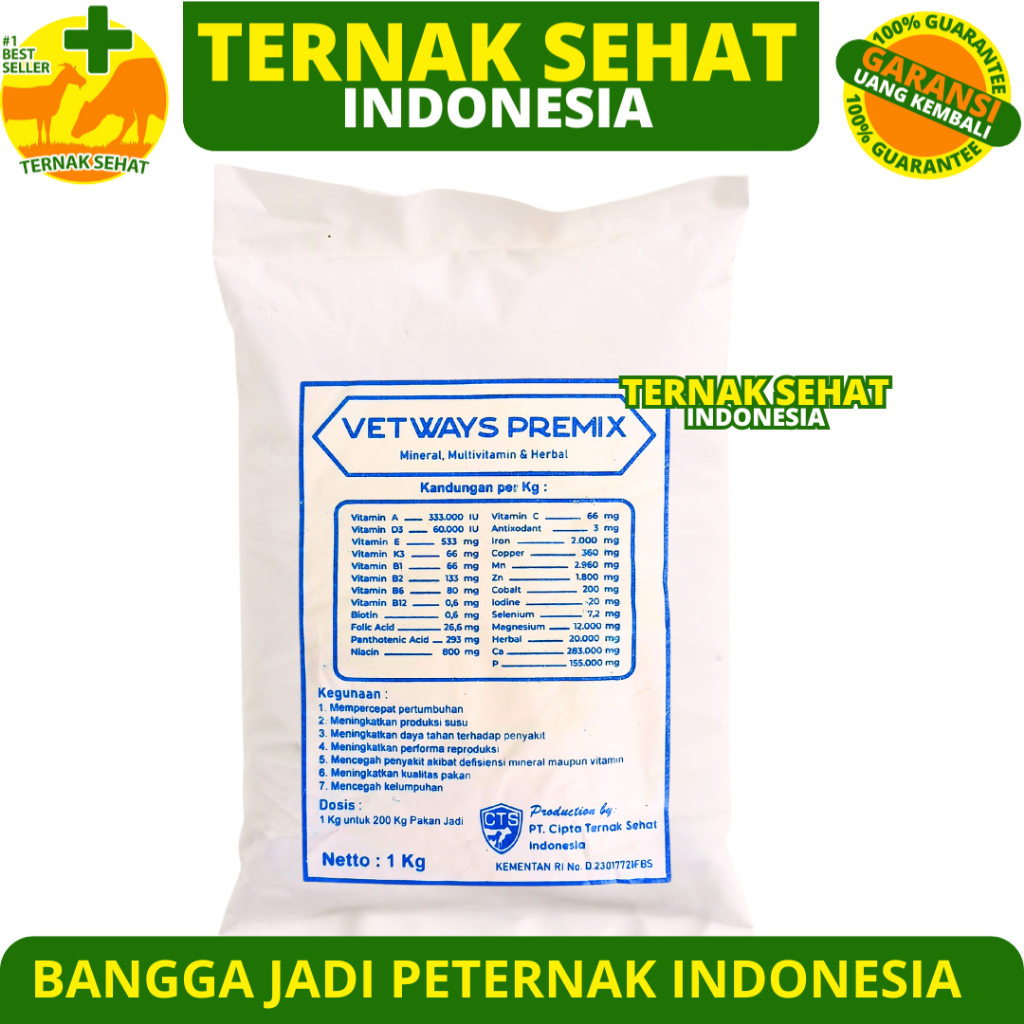 Jual VETWAYS PREMIX 1 KG - Premix Mineral Multivitamin Herbal Ternak Sapi Kerbau Kambing Domba ...