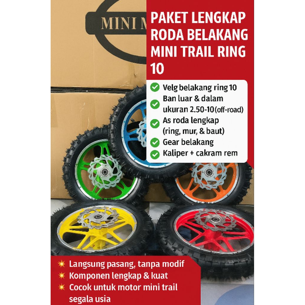 Jual velg set mini trail lengkap ban,as,gear,rem cakram,kunci rante ...