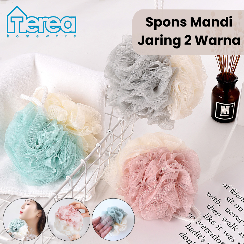 Jual TEREA Spons Mandi Jaring 2 Sisi Warna Shower Puff Jaring Tebal ...