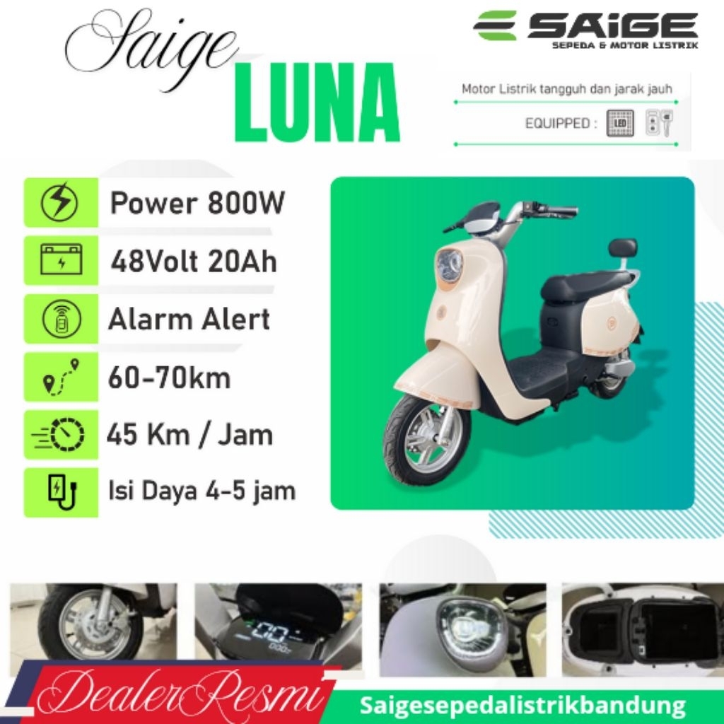 Jual Saige Luna 800Watt Sepeda listrik Bagasi luas 800w | Shopee Indonesia