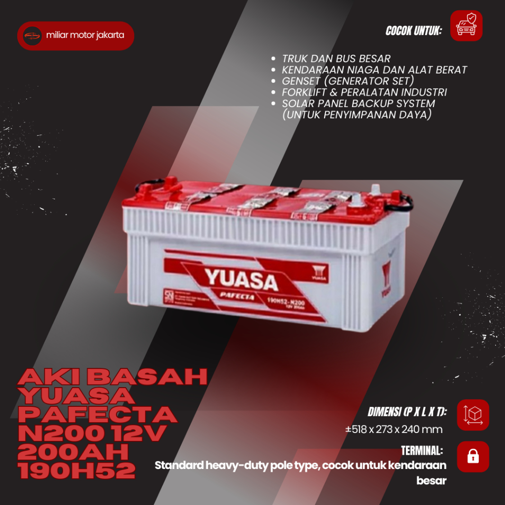 Jual Aki Basah Yuasa Pafecta N200 12V 200Ah 190H52 Genset Kapal DumpTruck Excavator | Shopee ...