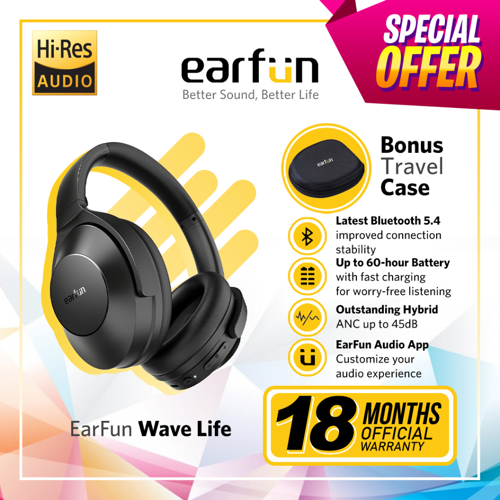 Jual EarFun Wave Life - Hybrid ANC Wireless Headphones with Hi-Res ...