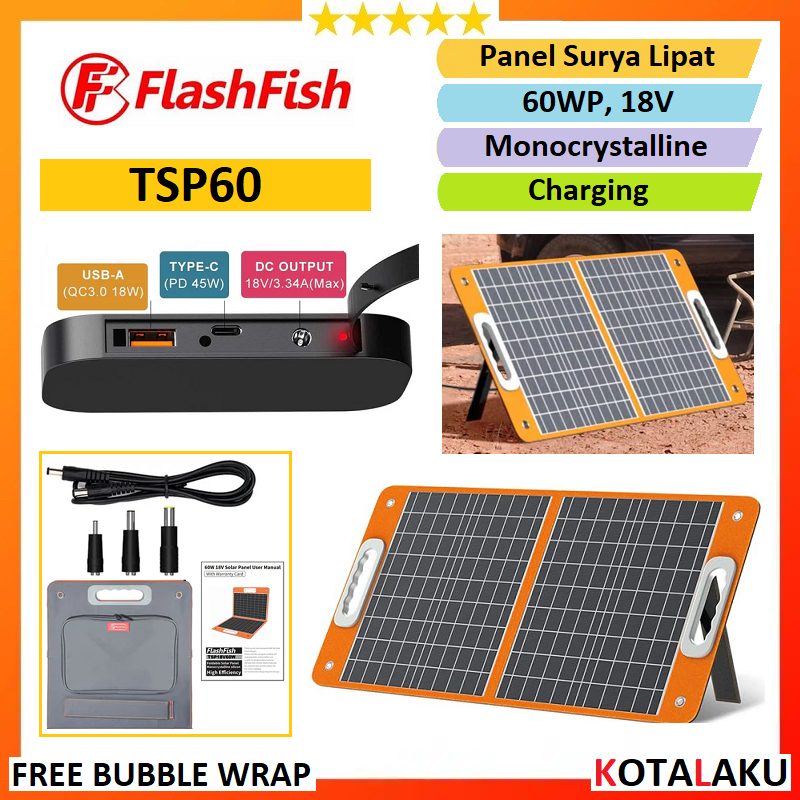 Jual Portable Solar Panel Surya Lipat Foldable Camping FlashFish TSP60 ...