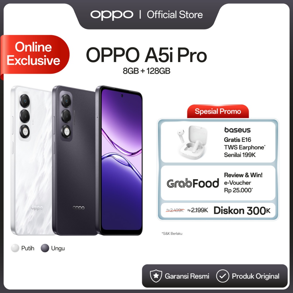 Jual [BARU] OPPO A5i Pro 8GB/128GB Online Exclusive [IP65 Water ...