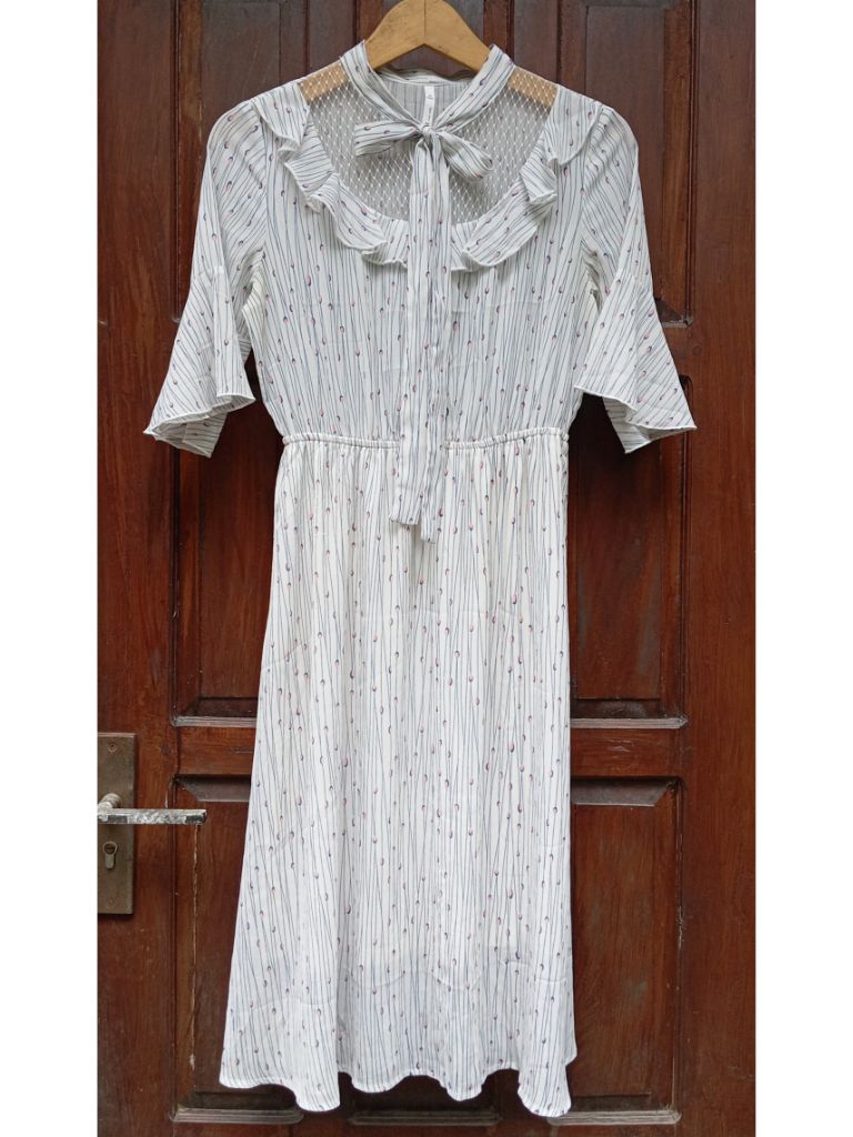 Jual White Ruffled Chiffon Midi Dress Sifon Lace Brukat Tali Ribbon ...