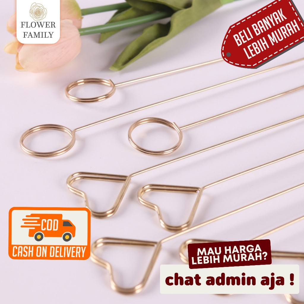 Jual Flower Family - [10 PCS] Metal Clip Card Florist/ Gold Card Stick ...