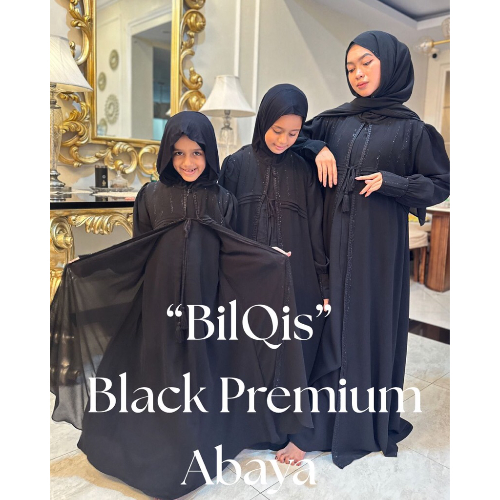 Jual Abaya Bilqis Black Premium Wolfis Exclusive Kombinasi Cerruty ...