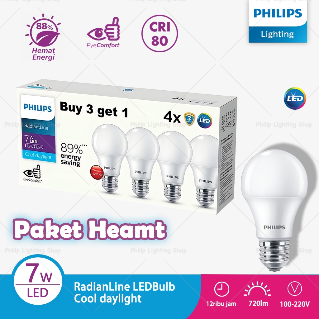 Jual Lampu Philips LED 7W 4Pcs - lighting RadiantLine Multipack LEDBulb ...