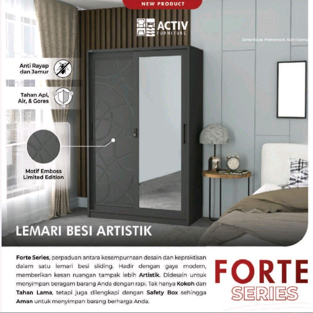 Jual LEMARI PAKAIAN BESI ACTIV FURNITURE BODY HITAM MOTIF MODERN + KACA ...