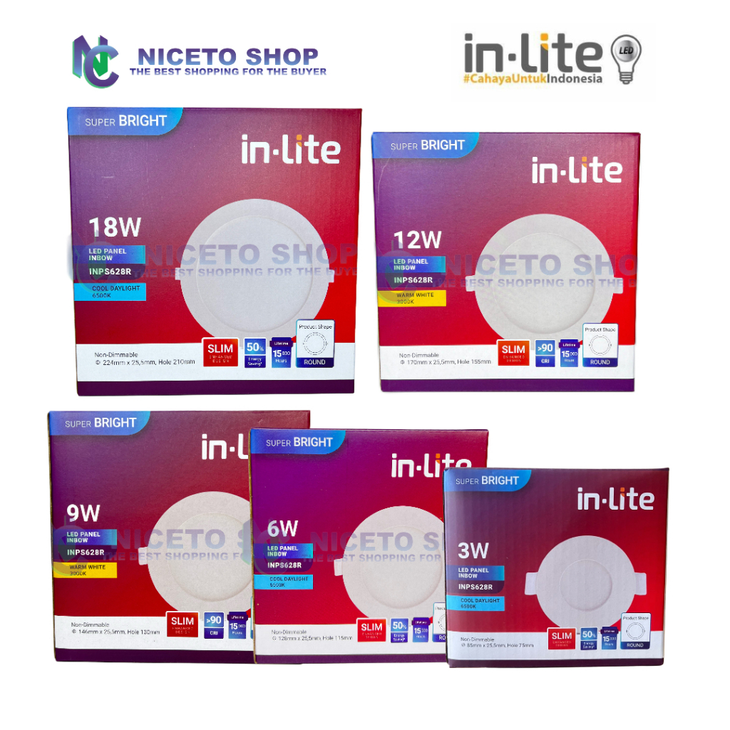 Jual InLite Lampu Panel LED plafon Downlight 3W 6W 9W 12W 18W Panel ...