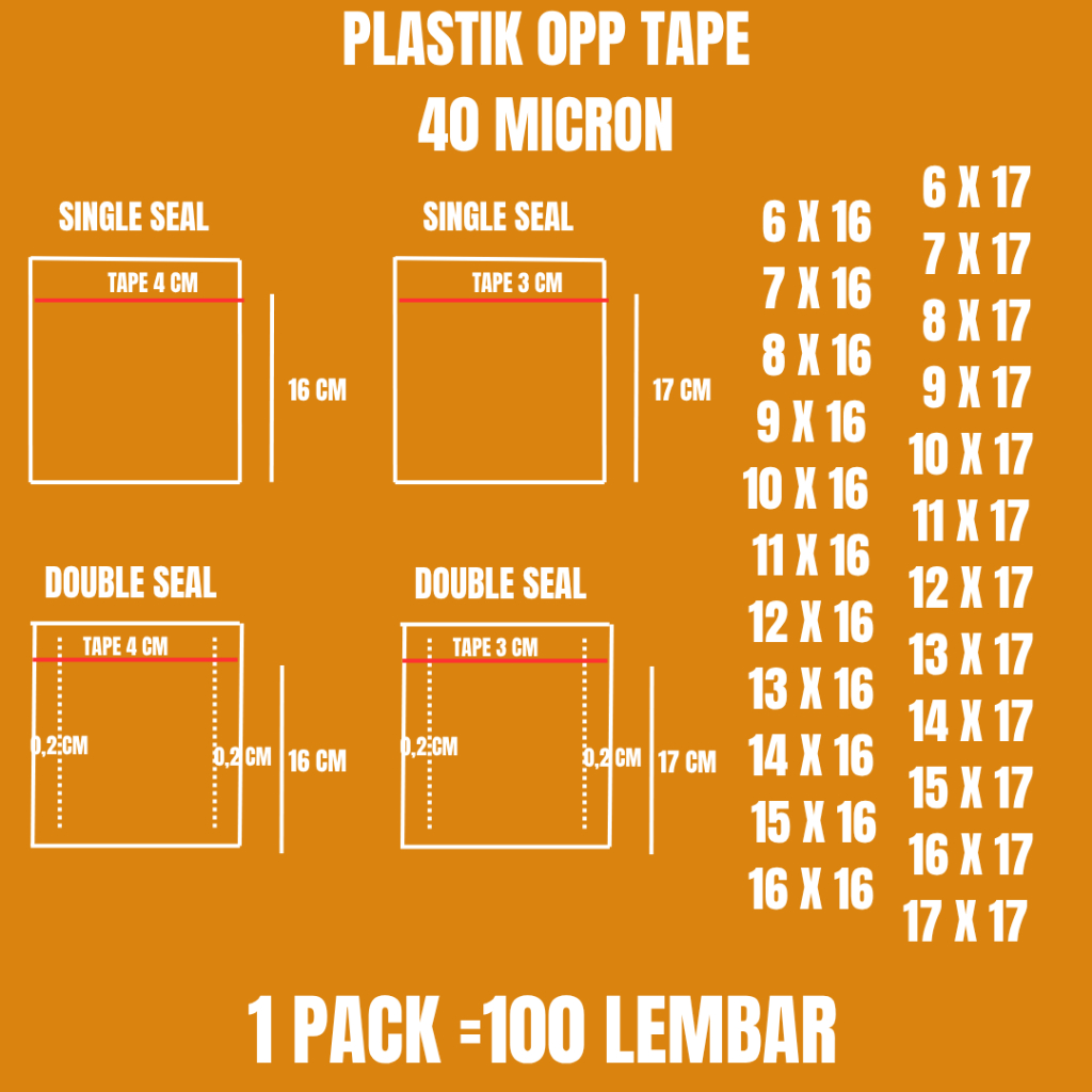 Jual PLASTIK OPP TAPE / 40 MICRON / 100 LEMBAR ll 6x16 - 16x16 ll 6x17 ...