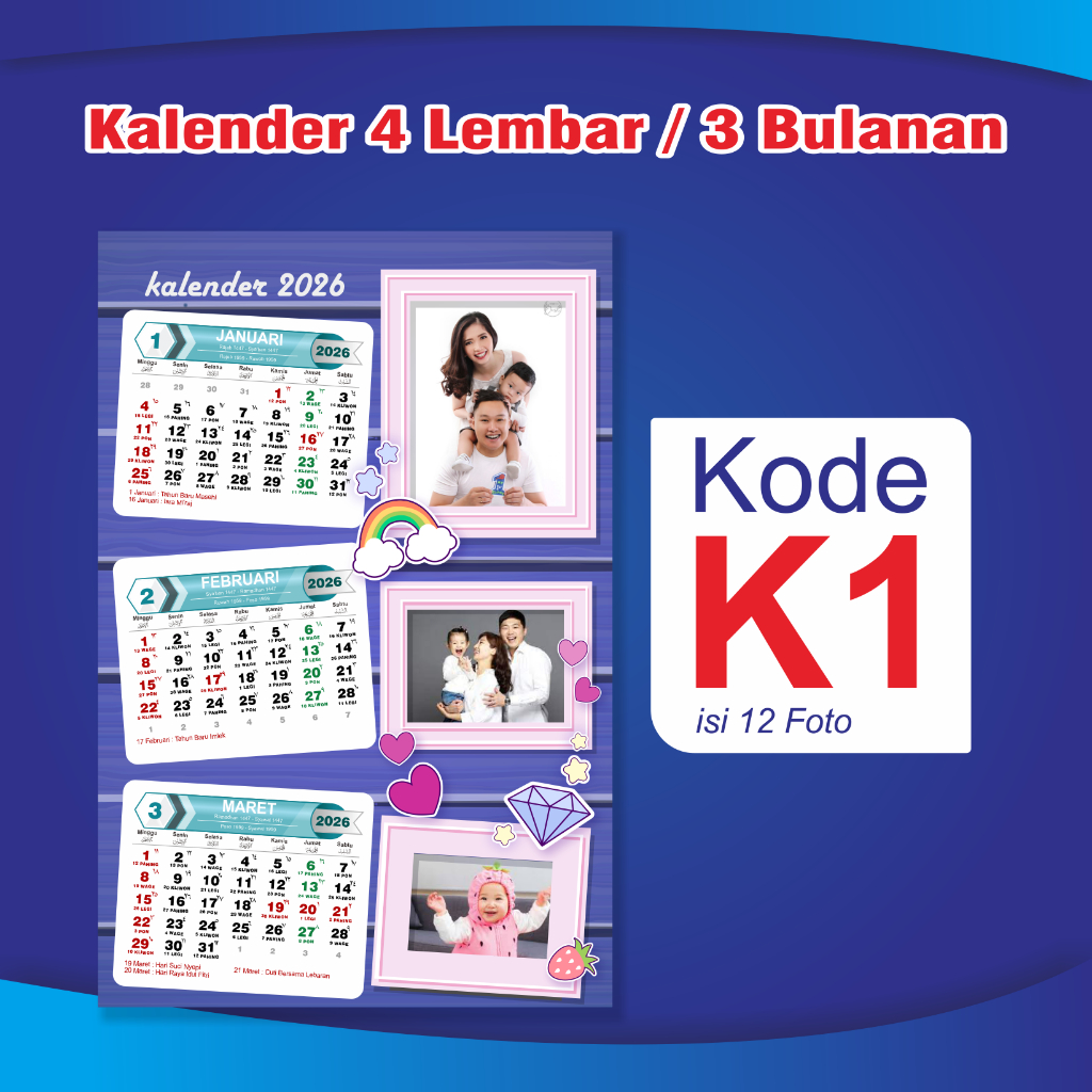 Jual KALENDER DINDING ISI 4 LEMBAR | KALENDER 2026 | KALENDER FOTO ...