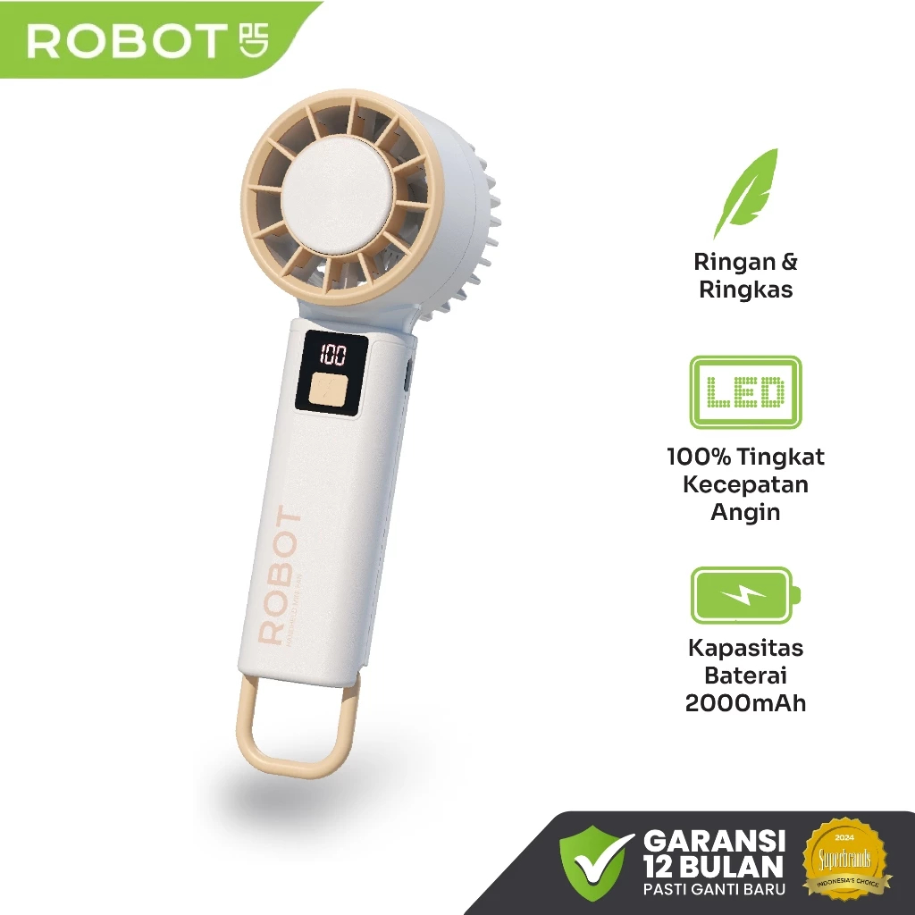 Jual ROBOT Mini Fan Highspeed Handheld With LED Display 2000mAh Kipas ...