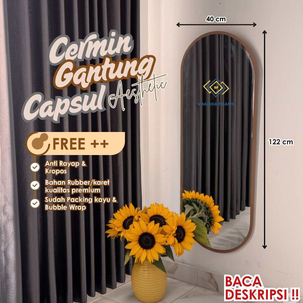 Jual [Free Packing Kayu] Cermin Gantung Dinding Rubber Aestetic ukuran ...