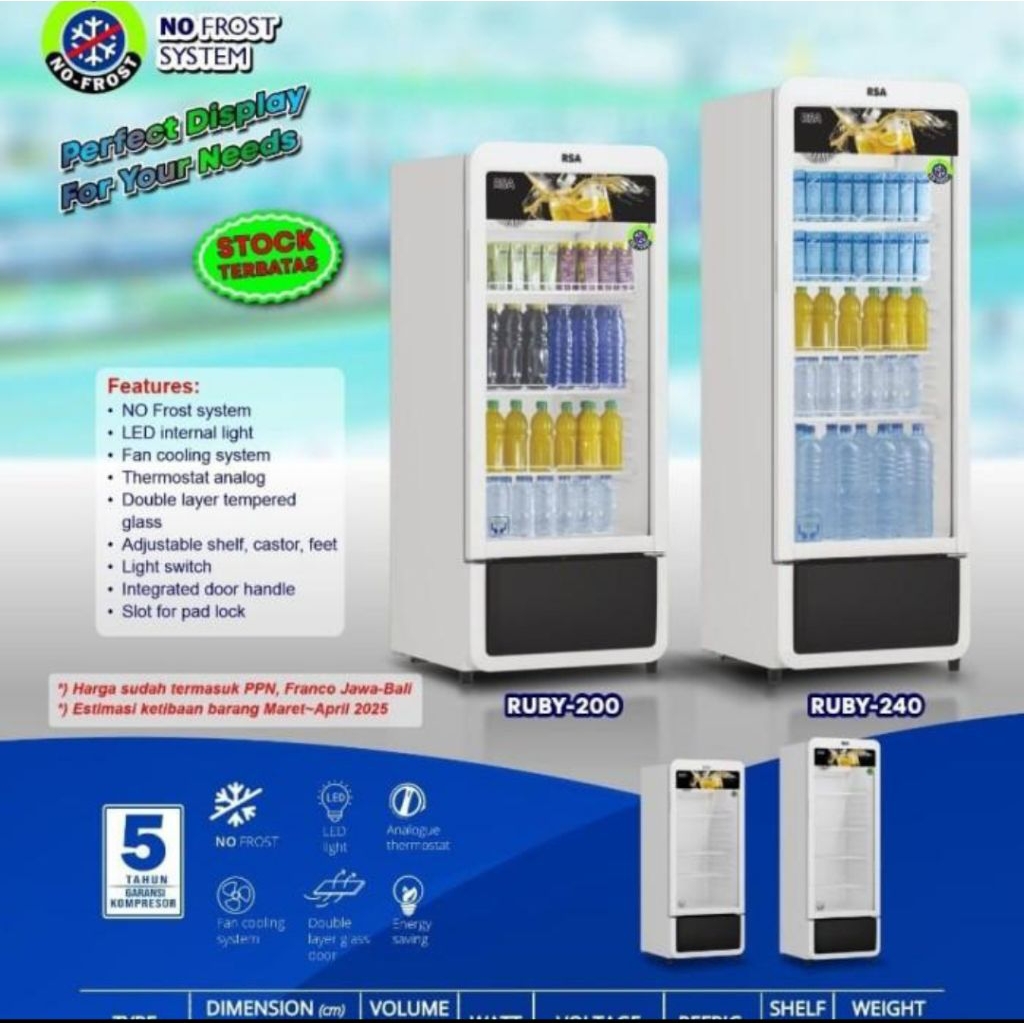 Jual RSA Kulkas Showcase RUBY 240 RUBY240 240 Liter Chiller NO FROST ...