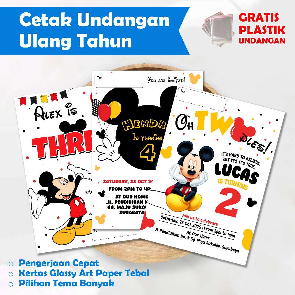 Jual Cetak Undangan Ulang Tahun MICKEY MOUSE - Undangan Ultah Anak ...
