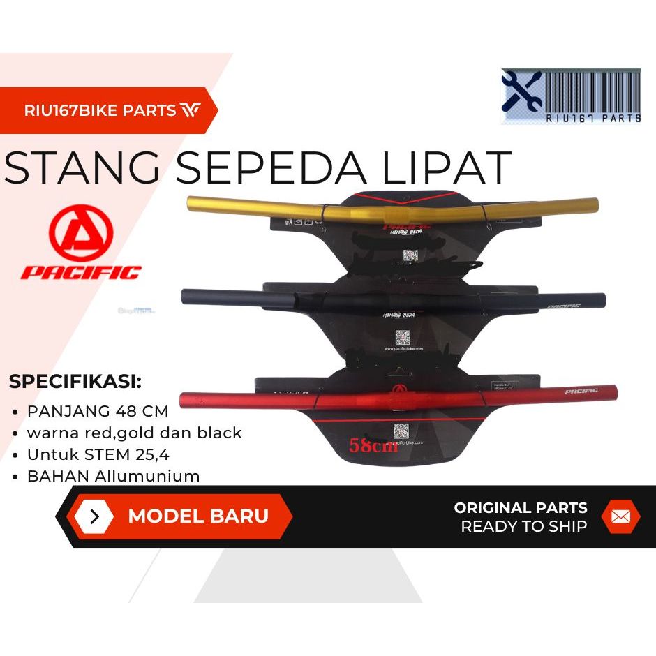 Jual Stang handle bar PACIFIC - 152 allumunium untuk sepeda lipat / fixie 25,4 panjang 580mm ...