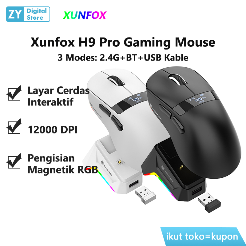Jual XUNFOX H9 Pro Gaming Mouse Layar Cerdas Interaktif 12000DPI ...