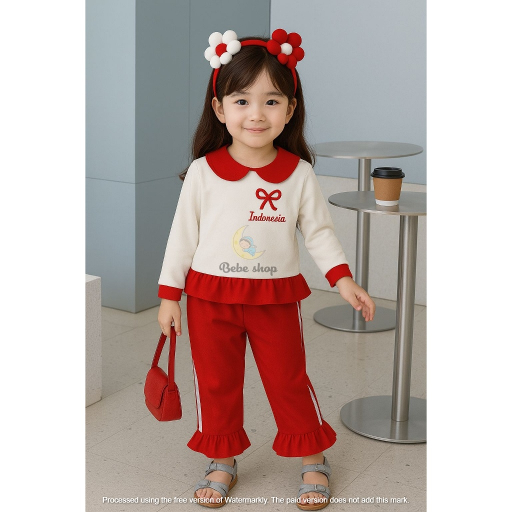 Jual Setelan anak perempuan merah putih kemerdekaan 17 agustus lengan panjang celana model ...