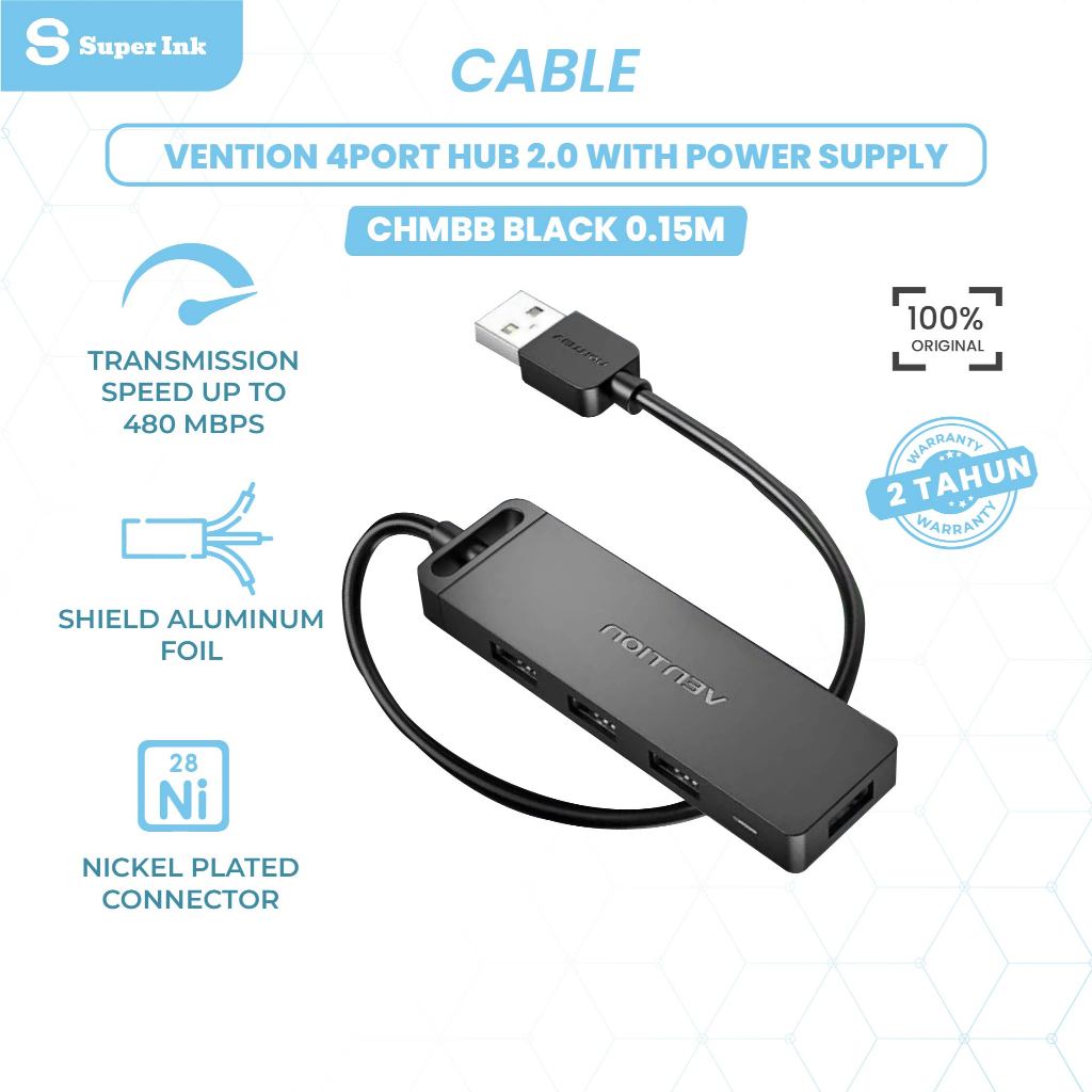Jual Vention CHM 4 Port USB Hub 2.0 + Power Supply - Aman & Efisien ...