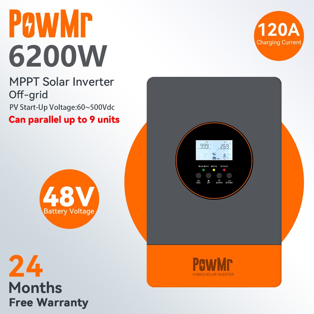 Jual PowMr 6.2KW Hybrid Solar Inverter 500Vdc Supports 48V Lifepo4 Battery Can Parallel Up to 9 ...
