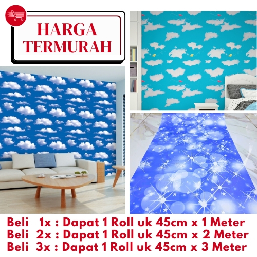 Jual Wallpaper Dinding Atap Plafon Motif Langit Awan Biru Stiker Awan ...