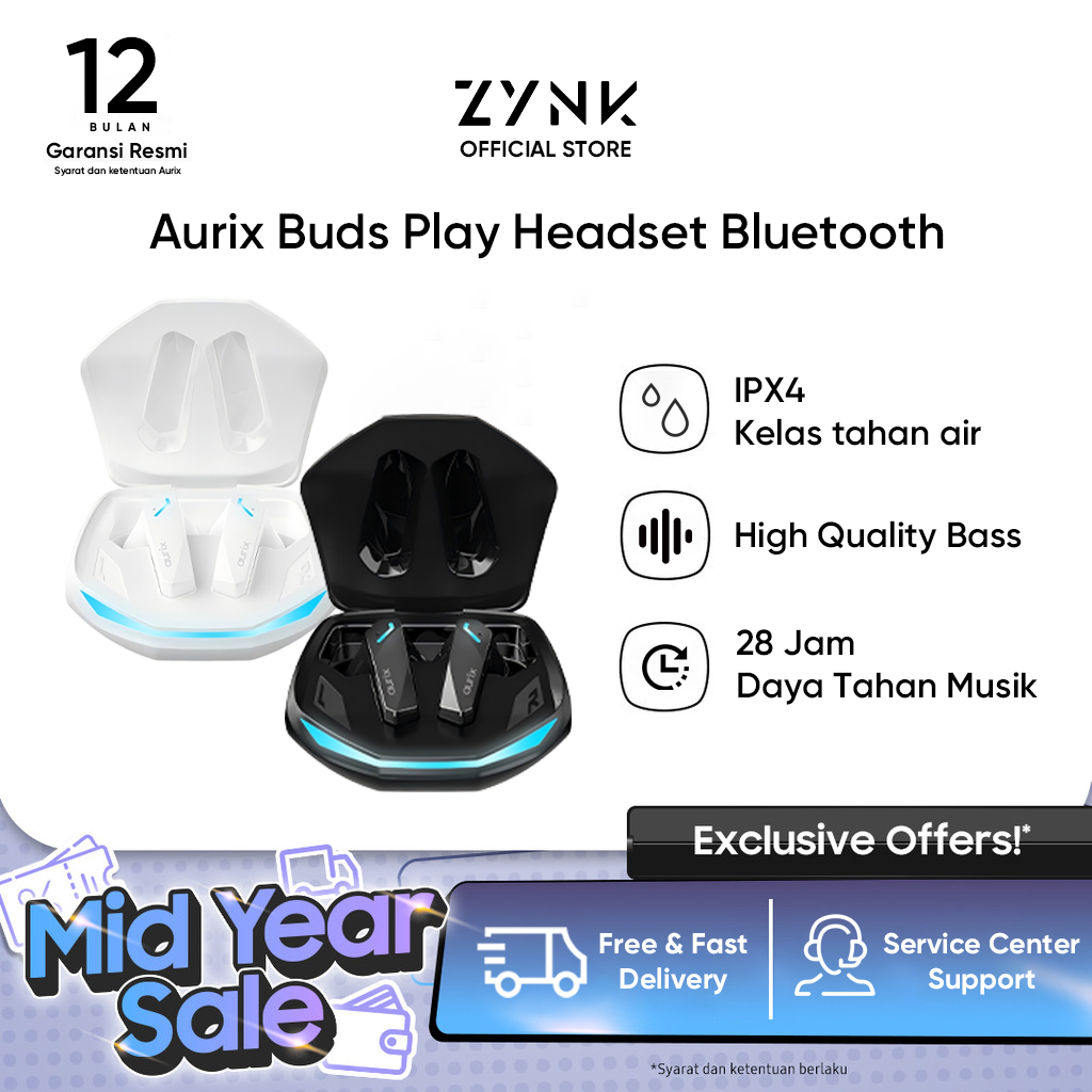 Jual Aurix Gaming Headset Bluetooth Bass Earphone IPX4 Waterproof ...
