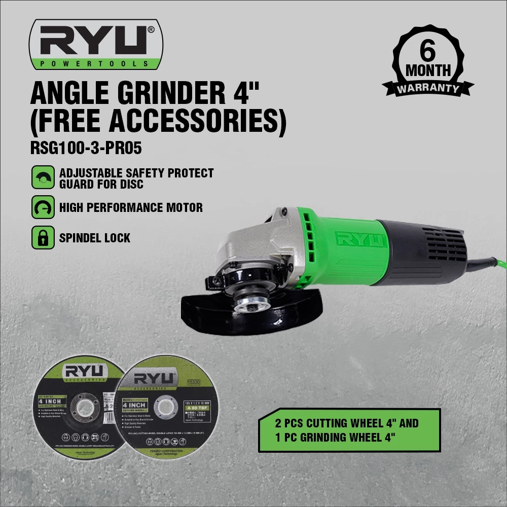 Jual RYU ANGLE GRINDER 4" / GERINDA TANGAN RYU RSG100-3 WITH ...