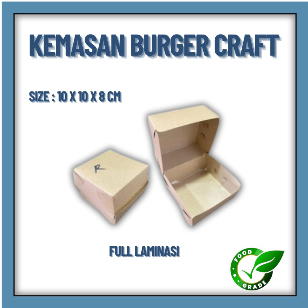 Jual DUS KOTAK BURGER CRAFT POLOS LAMINASI UK. 10X10X8CM- KOTAK BURGER ...