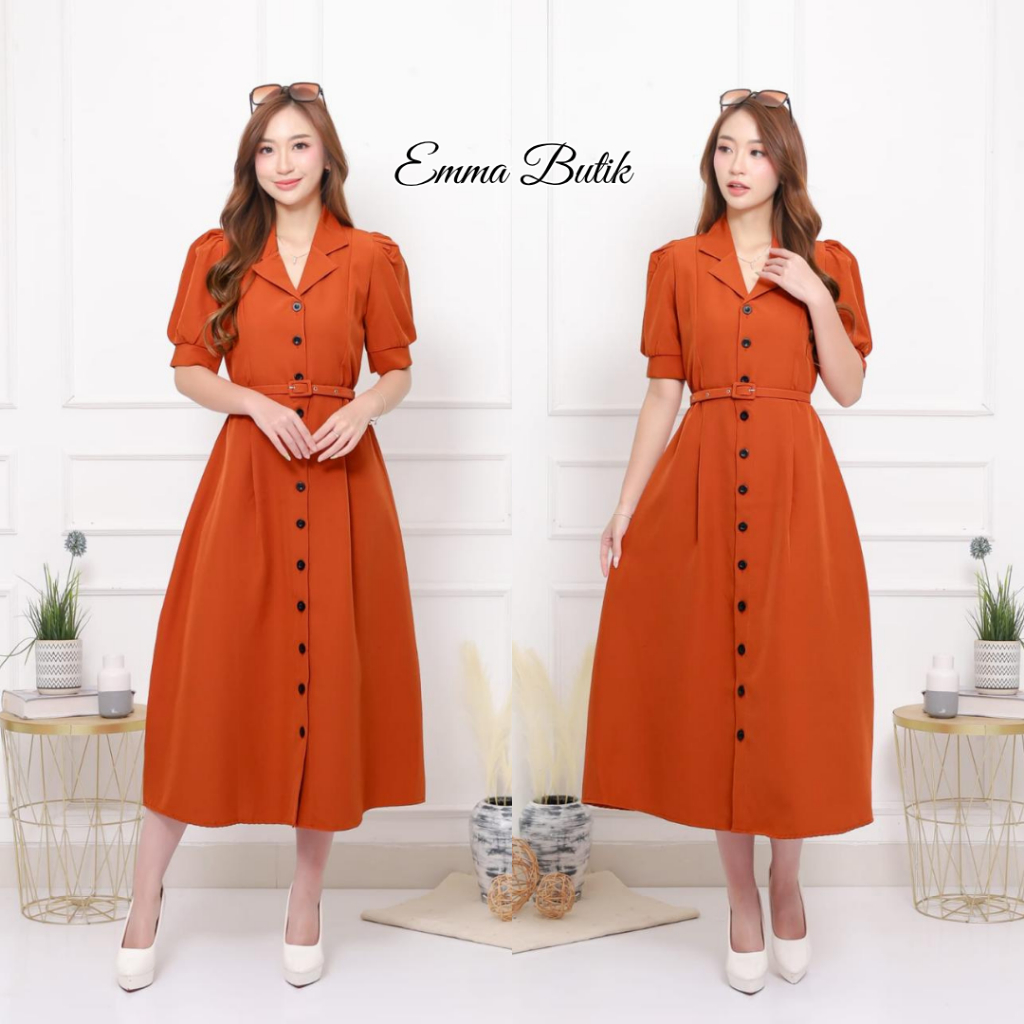 Jual Emma.Butik E00563 Gaun Wanita Polos Midi Dress Loma A-Line Casual ...