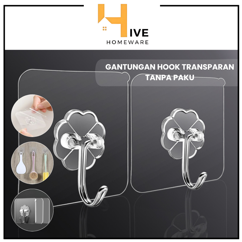 Jual HIVE Gantungan Hook Kait Transparan / Gantungan Serbaguna Hook Kait Tanpa Paku | Shopee ...