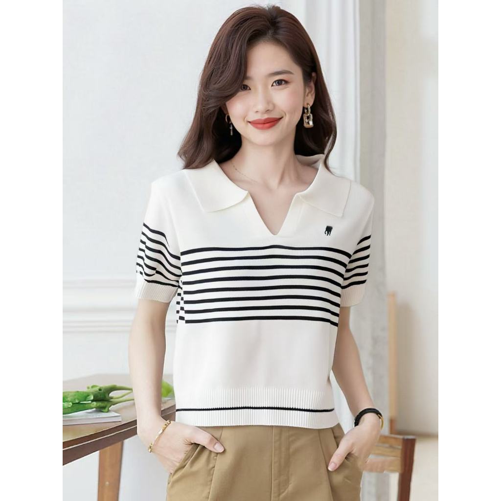 Jual [COTTON BELLS] HAYZA TOP | BAJU / BLOUSE STRIPE KNIT WANITA ...