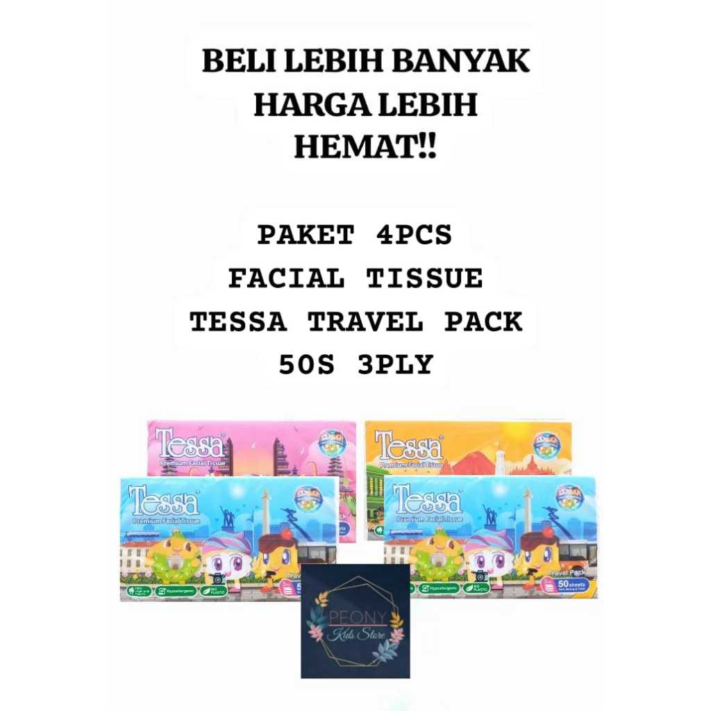 Jual 4 PCS TESSA TRAVEL PACK facial tissue 50s 3ply / tisu WAJAH pocket ...