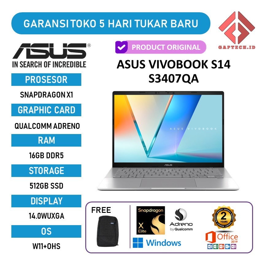 Jual ASUS VIVOBOOK S14 S3407QA SNAPDRAGON X1 16GB 512GB W11+OHS+M365B ...