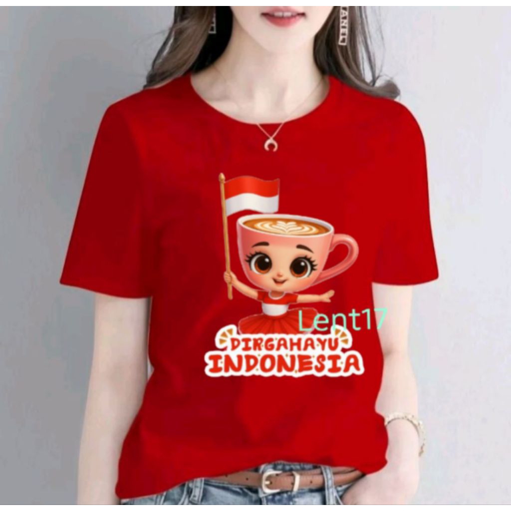 Jual Kaos Wanita Dewasa 17 Agustus Motif Ballerina Cappuccino Pegang Bendera Dirgahayu Indonesia ...