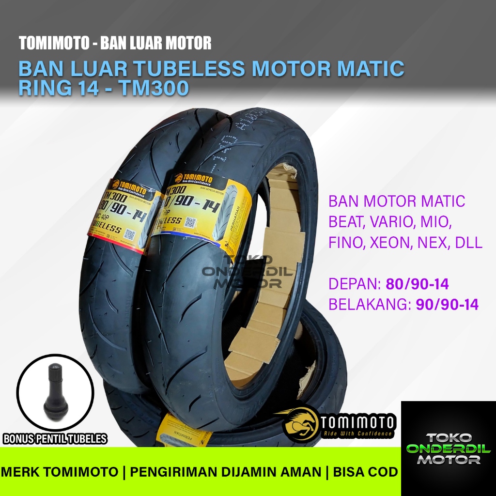 Jual TOMIMOTO TM300-BAN LUAR TUBELESS 80/90-14 90/90-14 RING/VELG 14 ...