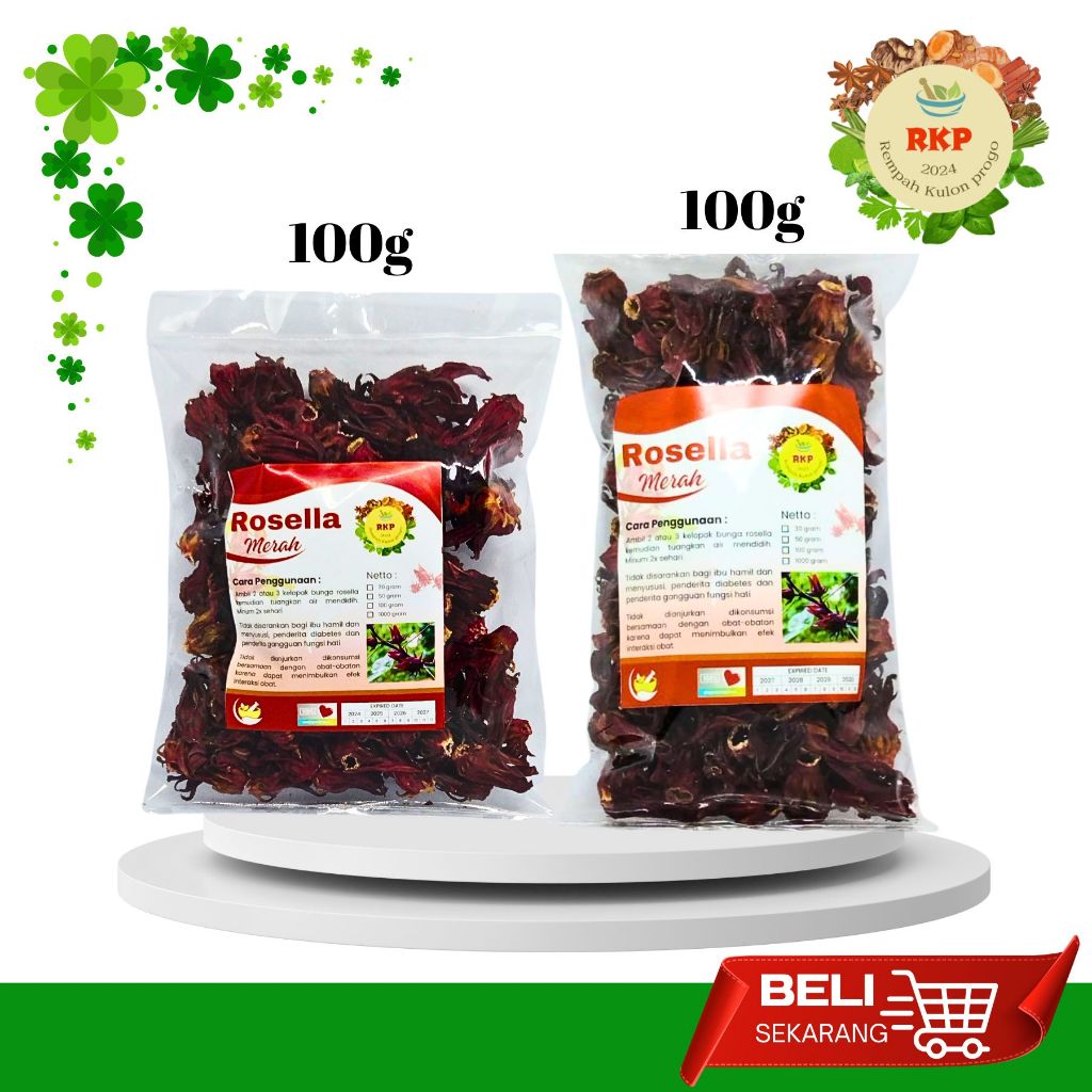 Jual Teh Bunga Rosella/Rosela Merah kering Kemasan 100gram | Shopee ...