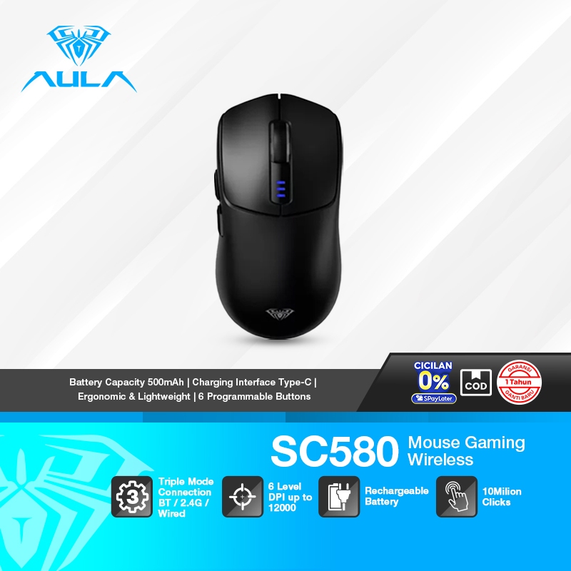 Jual AULA Mouse Gaming Wireless SC580 Black - Tri-Mode 2.4G/BT5.0/USB-C ...