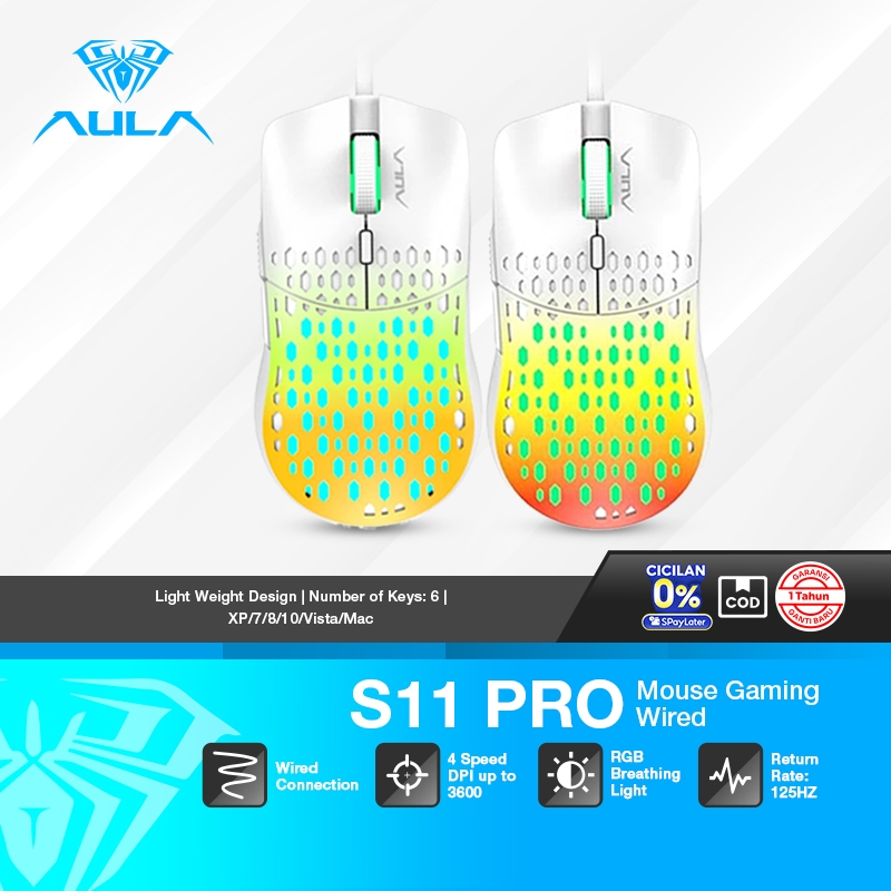 Jual AULA Mouse Gaming Wired S11 PRO Honeycomb Design Colorful Light ...