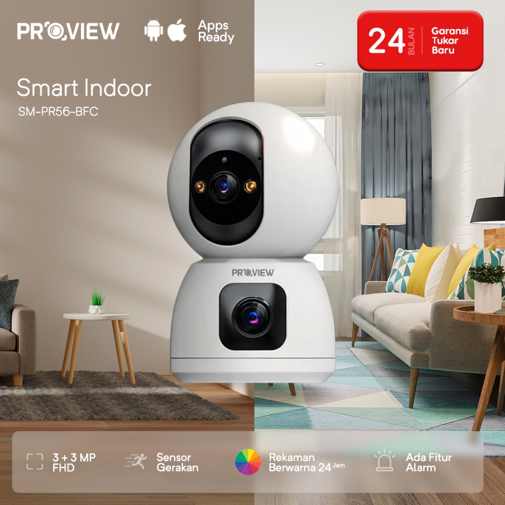 Jual PROVIEW CCTV Wifi Indoor PTZ 2 Kamera Dual Lens 6MP 355° Night ...