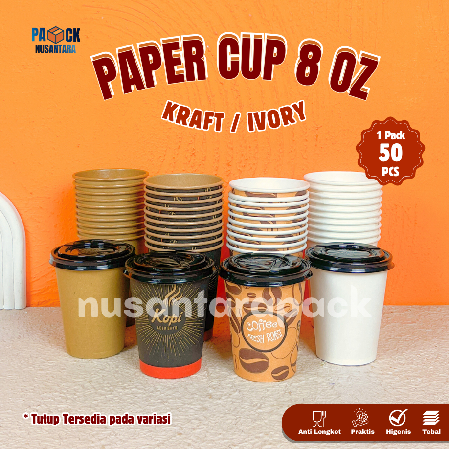 Jual Paper Cup Kraft Ivory Polos Motif Gelas Kertas Minuman Panas ...