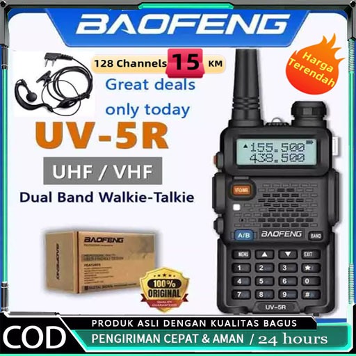 Jual 【100%Ori】HT Baofeng UV5R 8 Watt 128 Channel UHF UHF DualBand 15KM Radio Komunikasi Jarak ...
