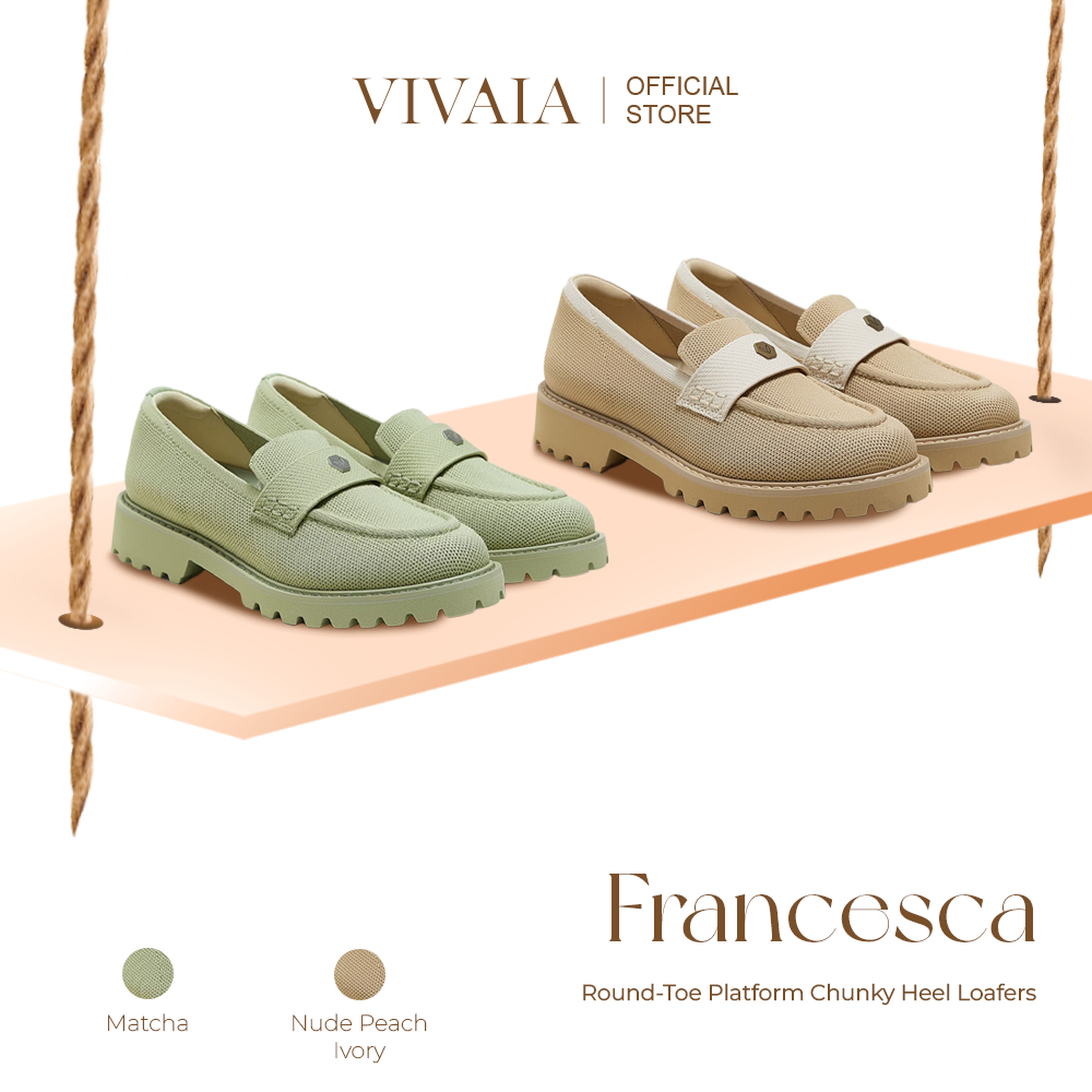 Jual VIVAIA Sepatu Wanita Round-Toe Platform Chunky Heel Loafers ...