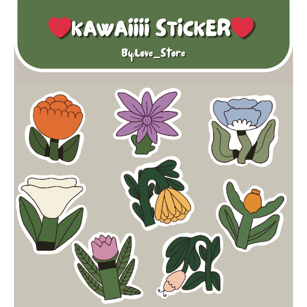 Jual Kawaiii Sticker Flower Theme 3 -Printable Sticker Template (Siap ...