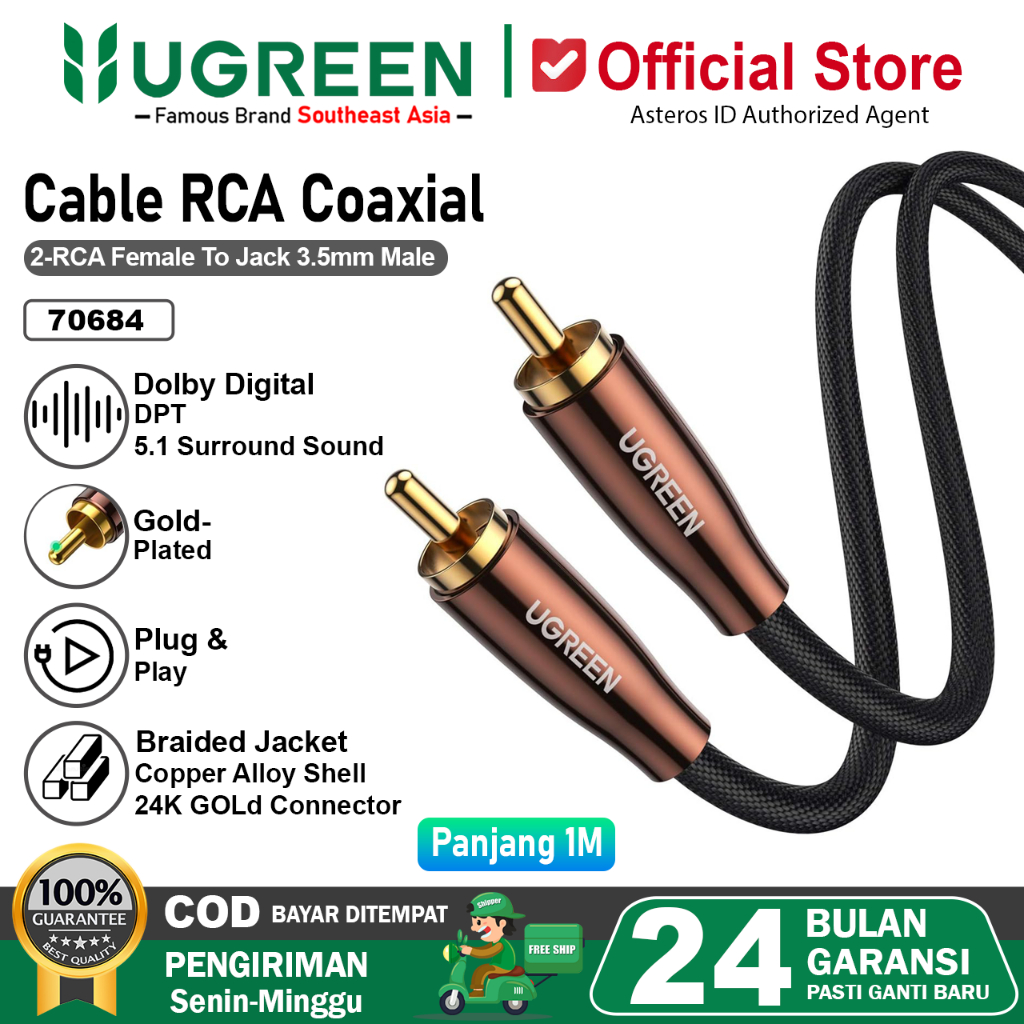 Jual UGREEN Kabel Digital Audio Coaxial SPDIF RCA AV Male to Male 70684 ...