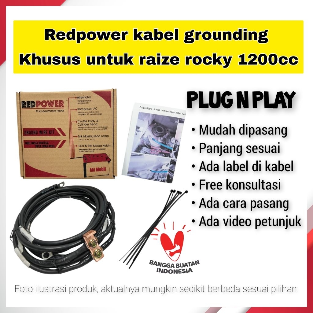 Jual Redpower PNP kabel grounding mobil khusus Raize Rocky 1200cc 1200 ...
