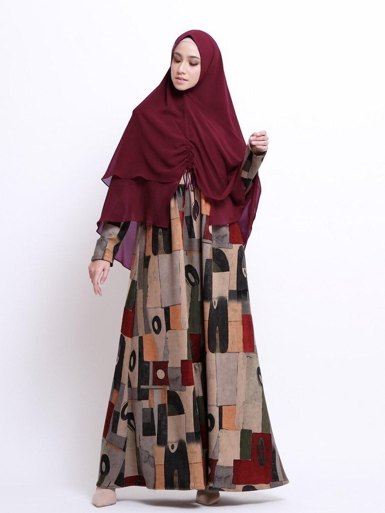 Jual ZAHWAZEE - ADYA, Gamis Set Khimar Beludru Maroon Busui Friendly ...