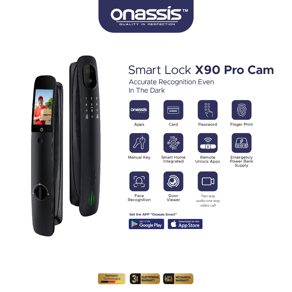 Jual Onassis Smart Lock X90 Pro Cam - 3D Face ID | Fingerprint | Video ...