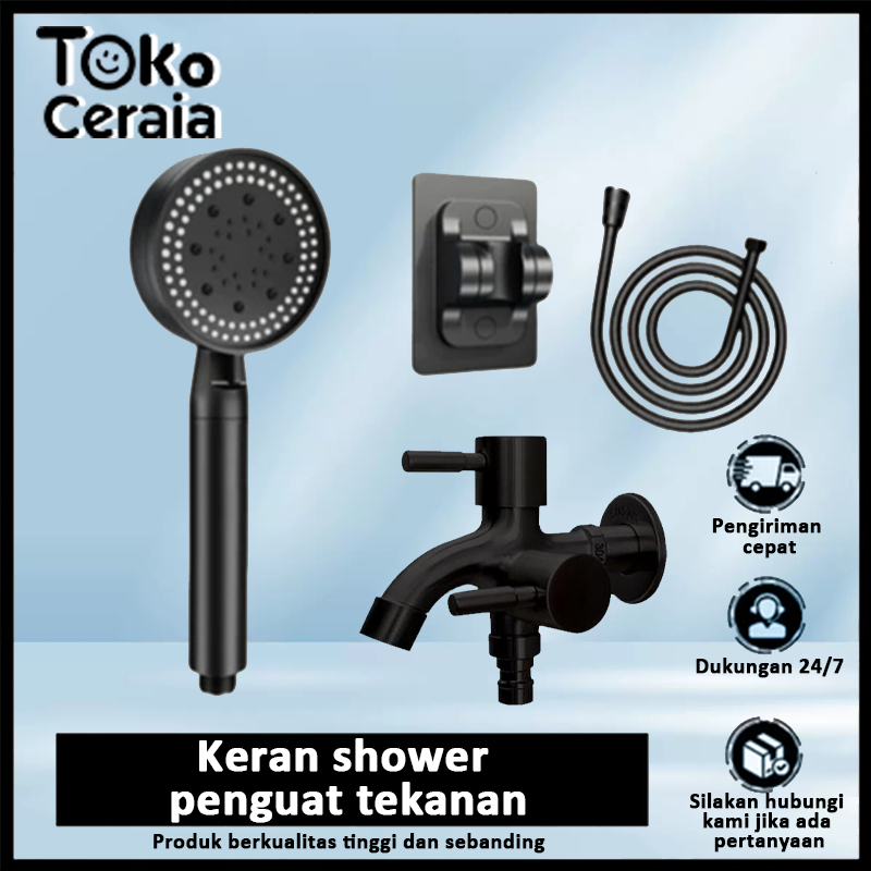 Jual Kepala Shower Mandi Hitam 5 Mode Air Shower Premium Head set/ Set ...